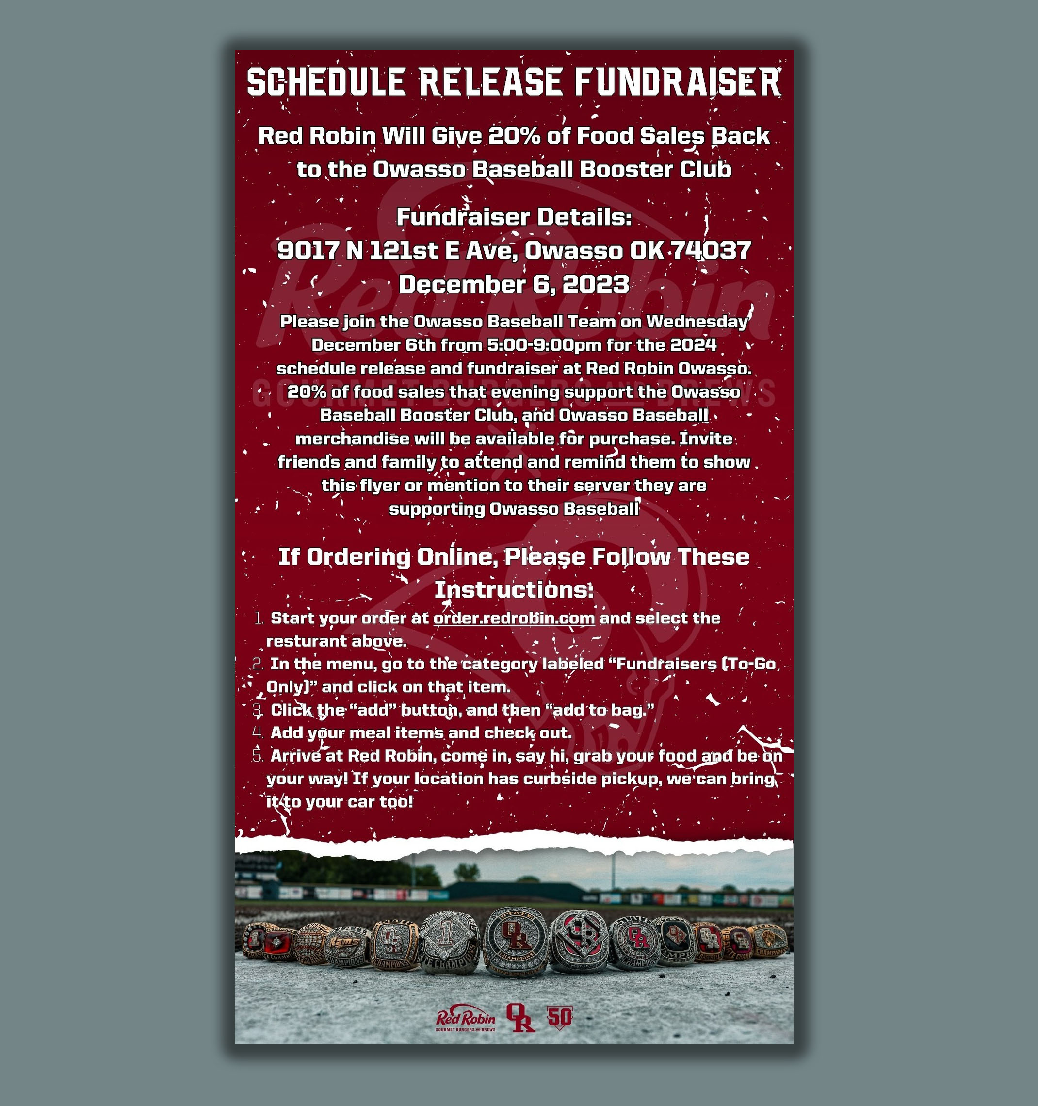 Swing by the Owasso Rams Baseball Booster Club Fundraiser at Red Robin ...